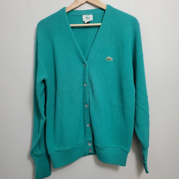 Izod Lacoste | Sweaters | Vintage 8s 90s Izod Lacoste Mens Green Knit Cardigan Sweater V Neck ...